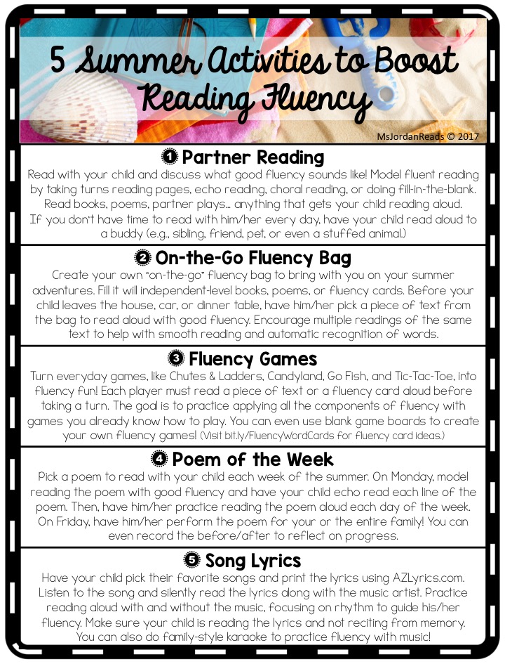 5 Summer Activities to Boost Reading Fluency - MsJordanReads