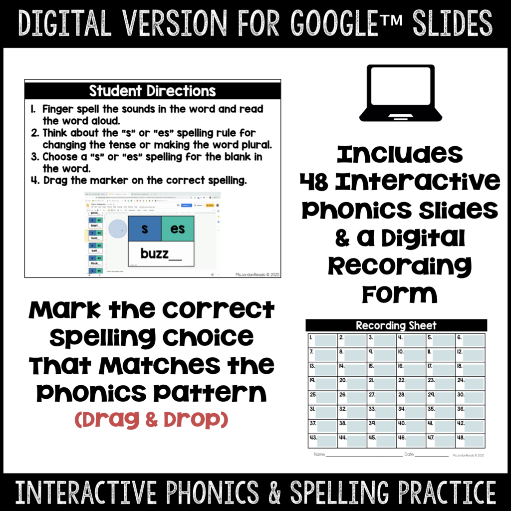 Clip-It Phonics & Spelling: S, ES Ending Rule- Printable and Google ...